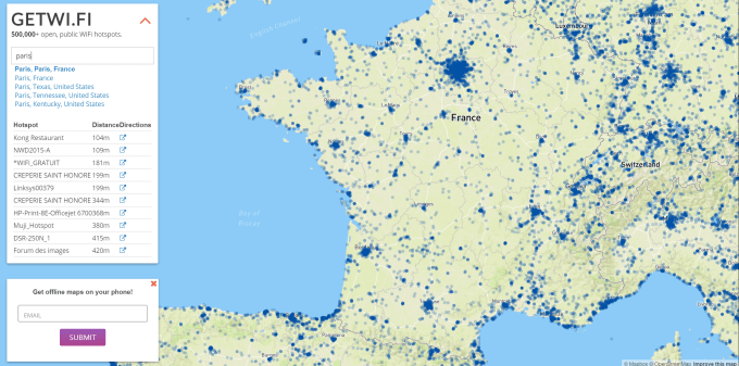 GetWi.Fi : une carte des réseaux Wi-Fi ouverts dans le monde