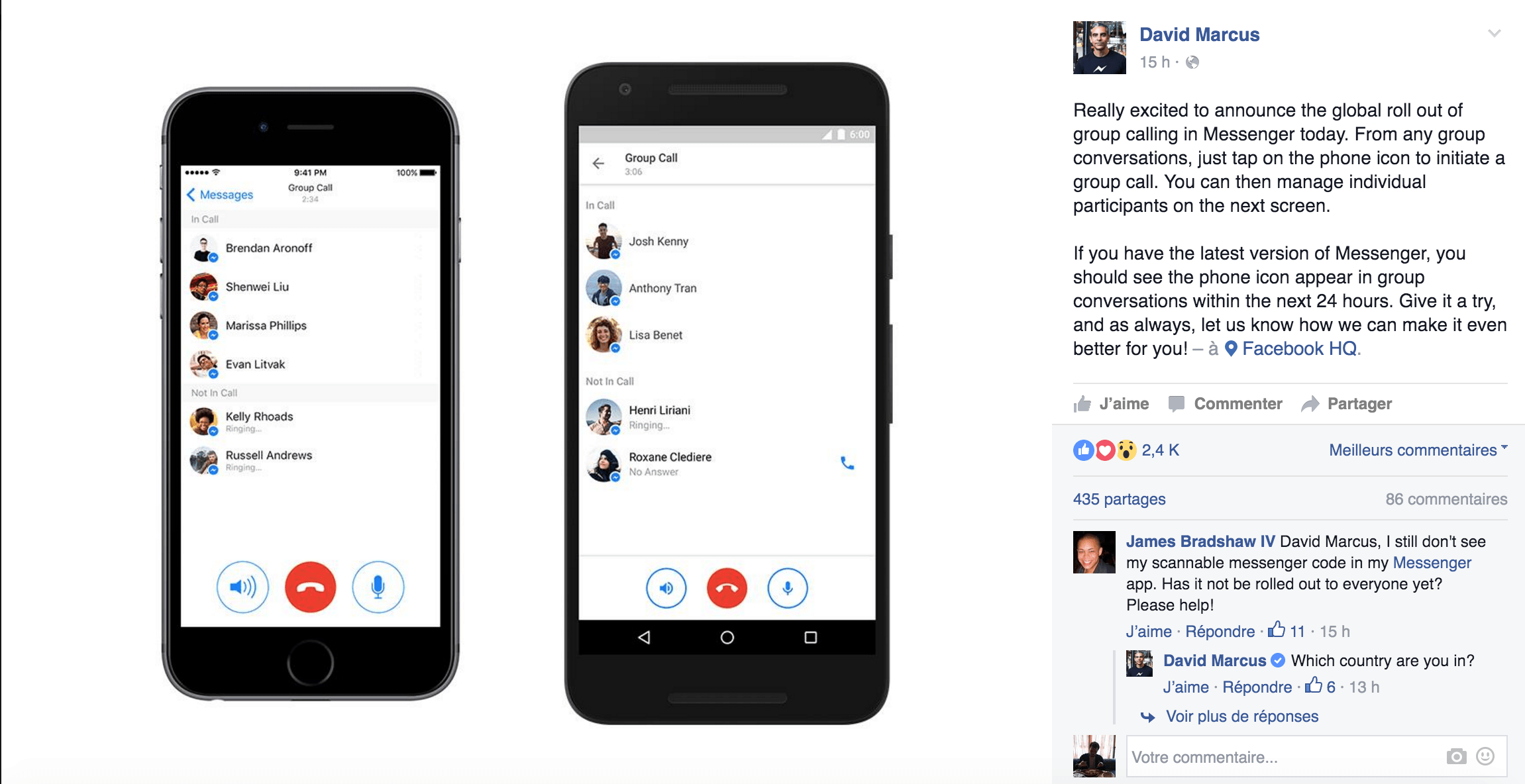 Facebook Messenger intègre les appels audio à plusieurs